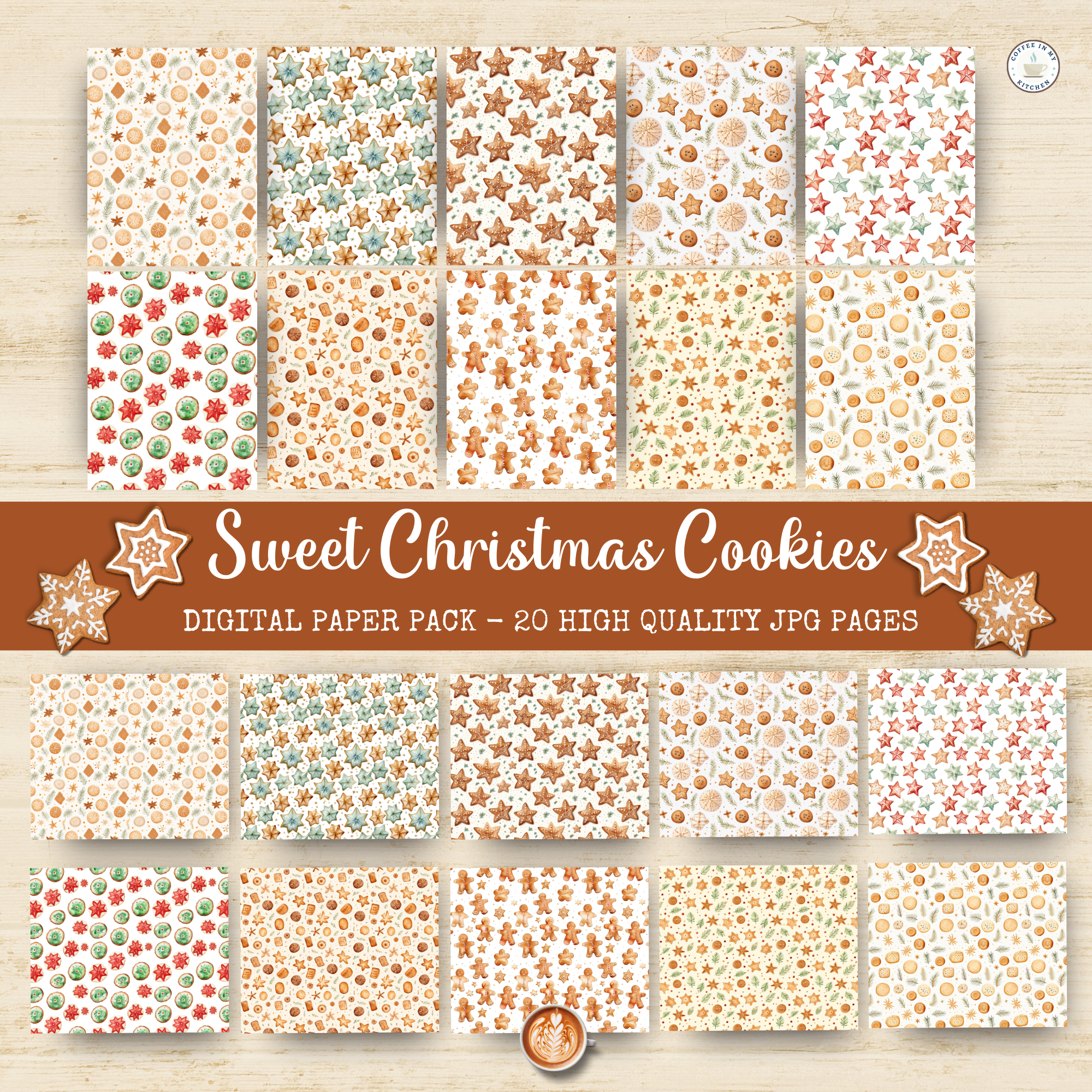 Sweet Christmas Cookies Digital Paper Pack {DIGITAL DOWNLOAD] – Coffee ...